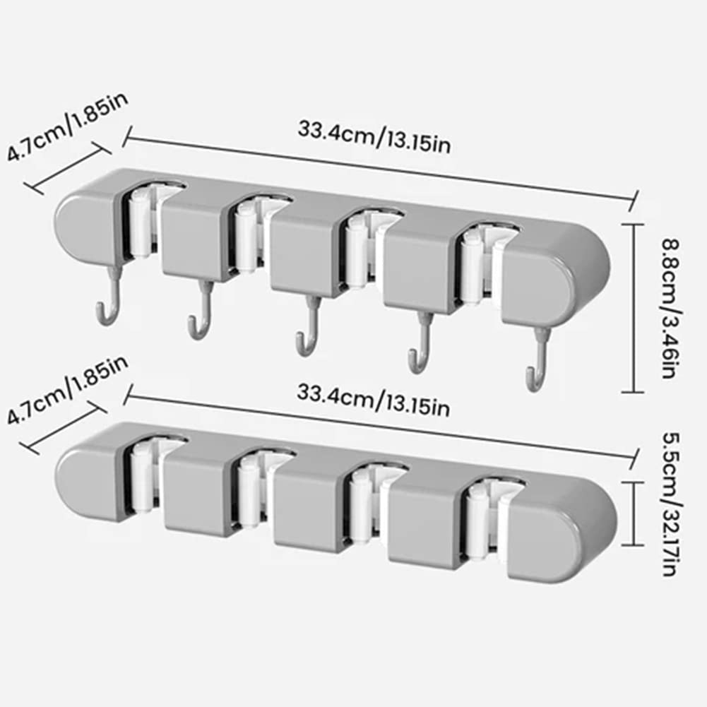 VALINK Brooms and Mop Holder Wall Mounted, Brooms Hanger for Home Garden Garage and Storage (4 Racks with 5 Hooks) White