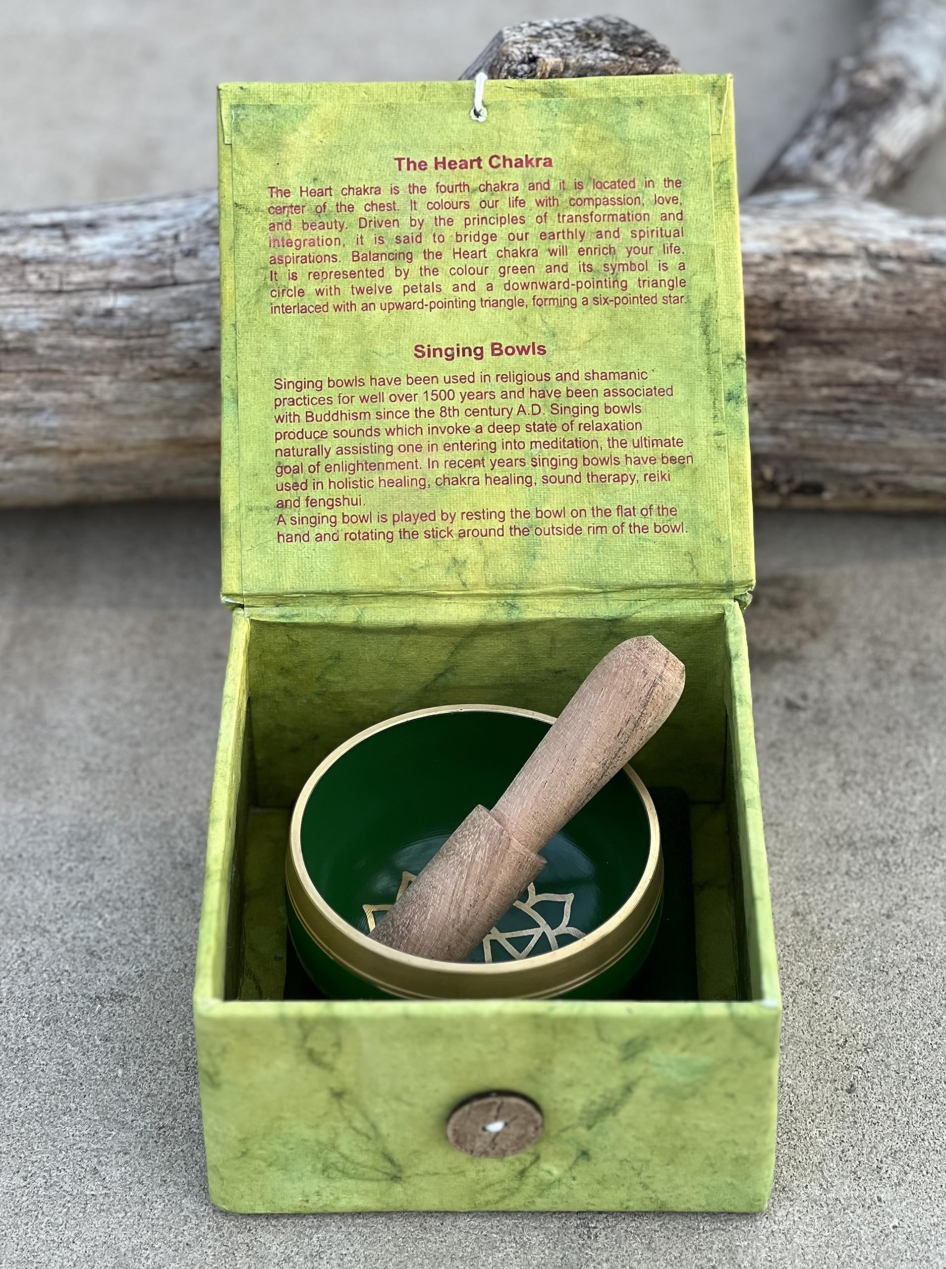 DharmaObjects Tibetan Heart Chakra Premium Palm Size Singing Bowl Gift Box Set