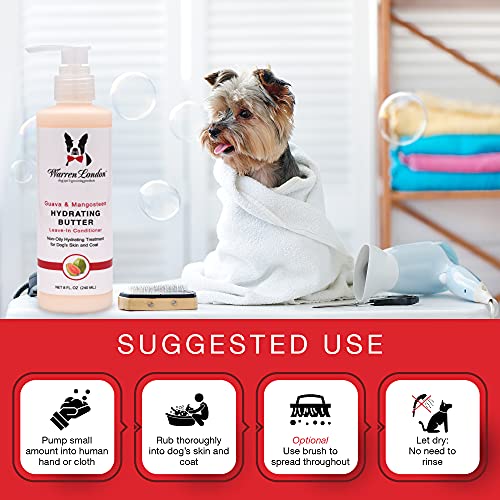 Warren London 8oz Butter Combo - Premium Dog Shampoo & Conditioner - Exfoliating Wash with Fragrant Leave in Conditioner - Detangler and Coat Moisturizer - Milk & Honey w/Guava & Mango