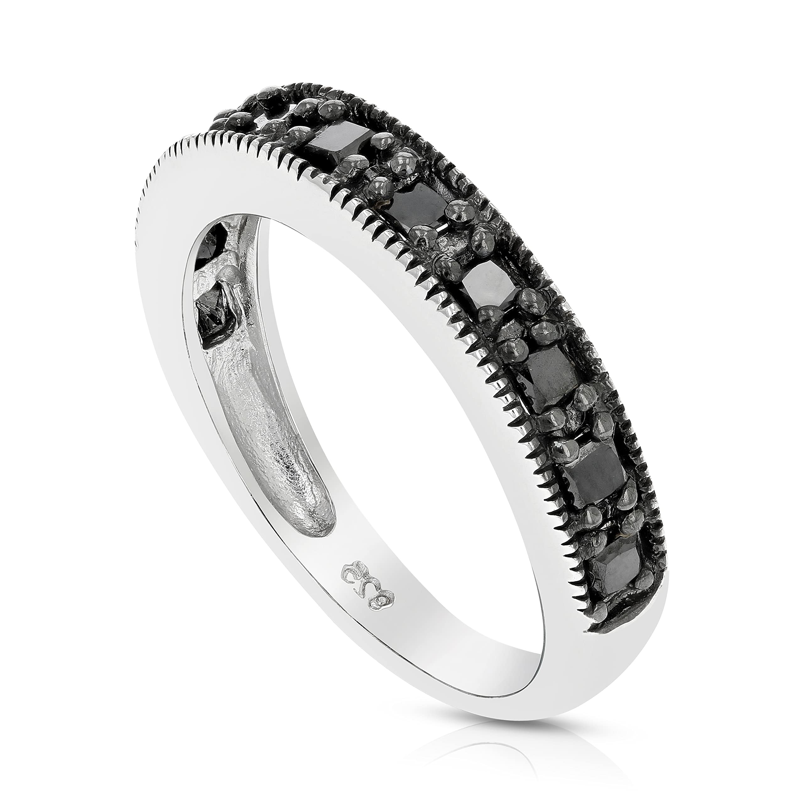 Vir Jewels 1/2 cttw Princess Cut Black Diamond Wedding Band .925 Sterling Silver Rhodium Size 8