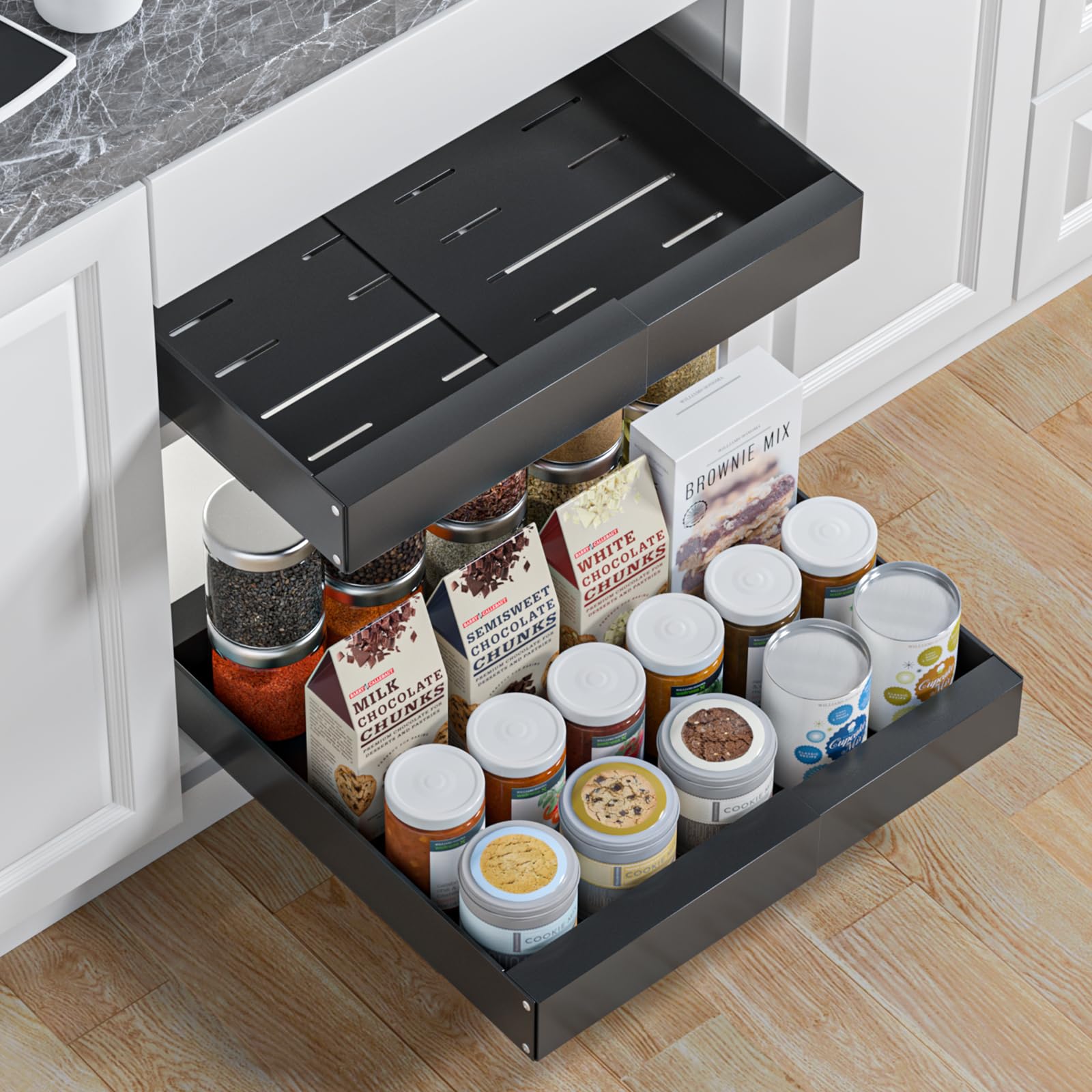 CHIOCWARE Pull Out Drawers for Cabinets,Pull Out Cabinet Organizer,Slide Out Drawers for Kitchen Cabinets, (11.81"~18.11") W,16.93" D,for Kitchen, Bathroom, Pantry