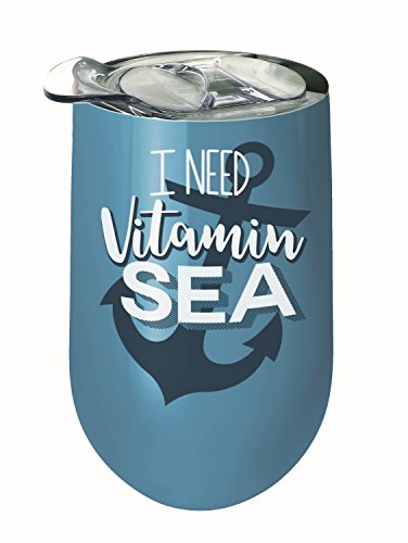 Spoontiques 16938 I Need Vitamin Sea Stainless Wine Tumbler, Blue