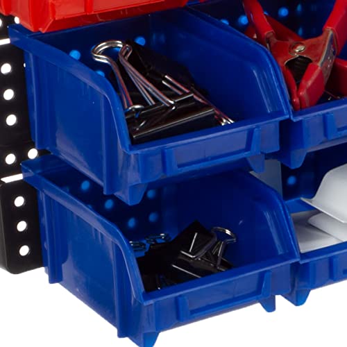 Wall-Mounted Garage Storage Bins - 30 Compartments for Garage Organization, Craft Supply Storage, Tool Box Organizer Unit by Stalwart (Red/Blue)