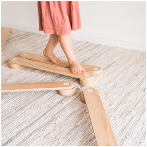 Wooden Balance Beam stepping stones outdoor kids balance board indoor toddler montessori coordination toys gross motor equipment for Kids Furniture gymnastics balance game (6 Balance beam, Wood)