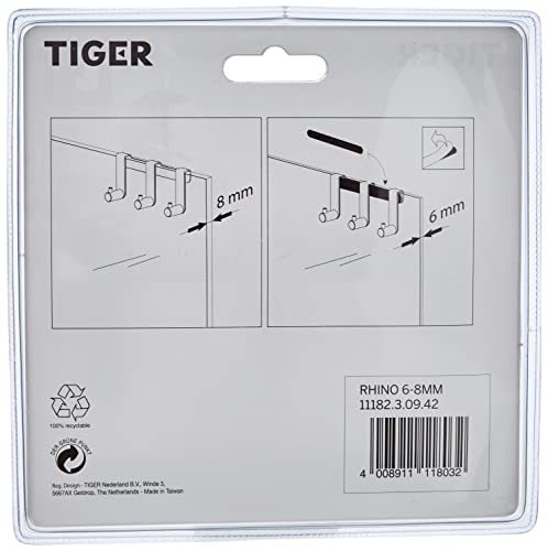 Tiger Rhino for Shower Doors 6-8 mm Brushed Stainless Steel Hooks, One Size