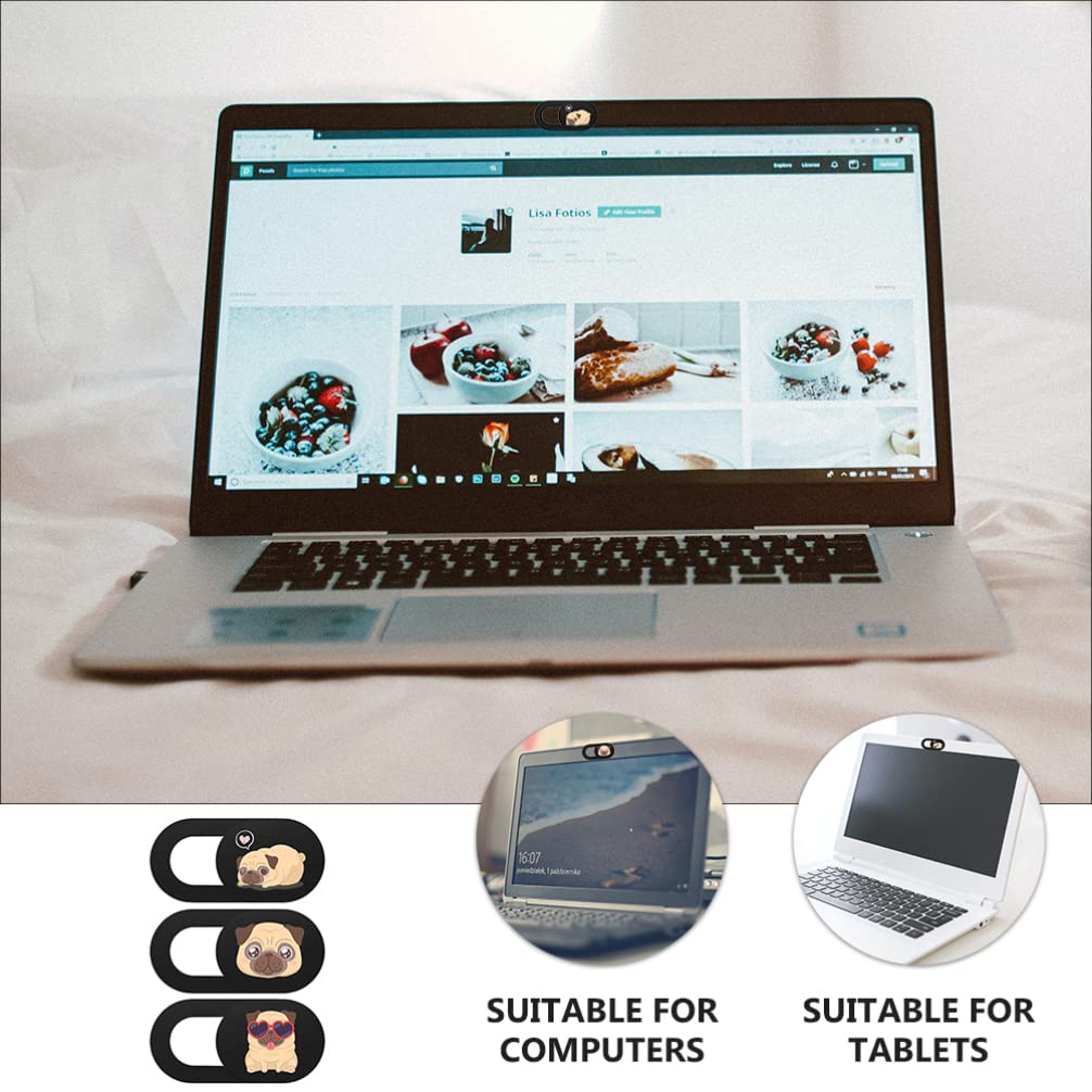 Mobestech 3Pcs Laptop Camera Cover Cartoon Pug Pattern Slide Laptop Webcam Cover Slide Web Cam Privacy Cover Camera Blocker Sticker for Laptop, PC, Cell Phone, and More Accessories