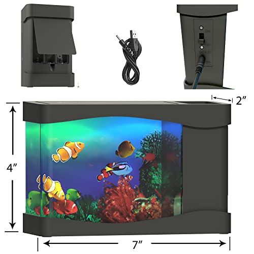 Playlearn Mini Aquarium Artificial Fish Tank with Moving Fish β USB/Battery Powered β Fake Aquarium Toy Fish Tank with 3 Fake Fish