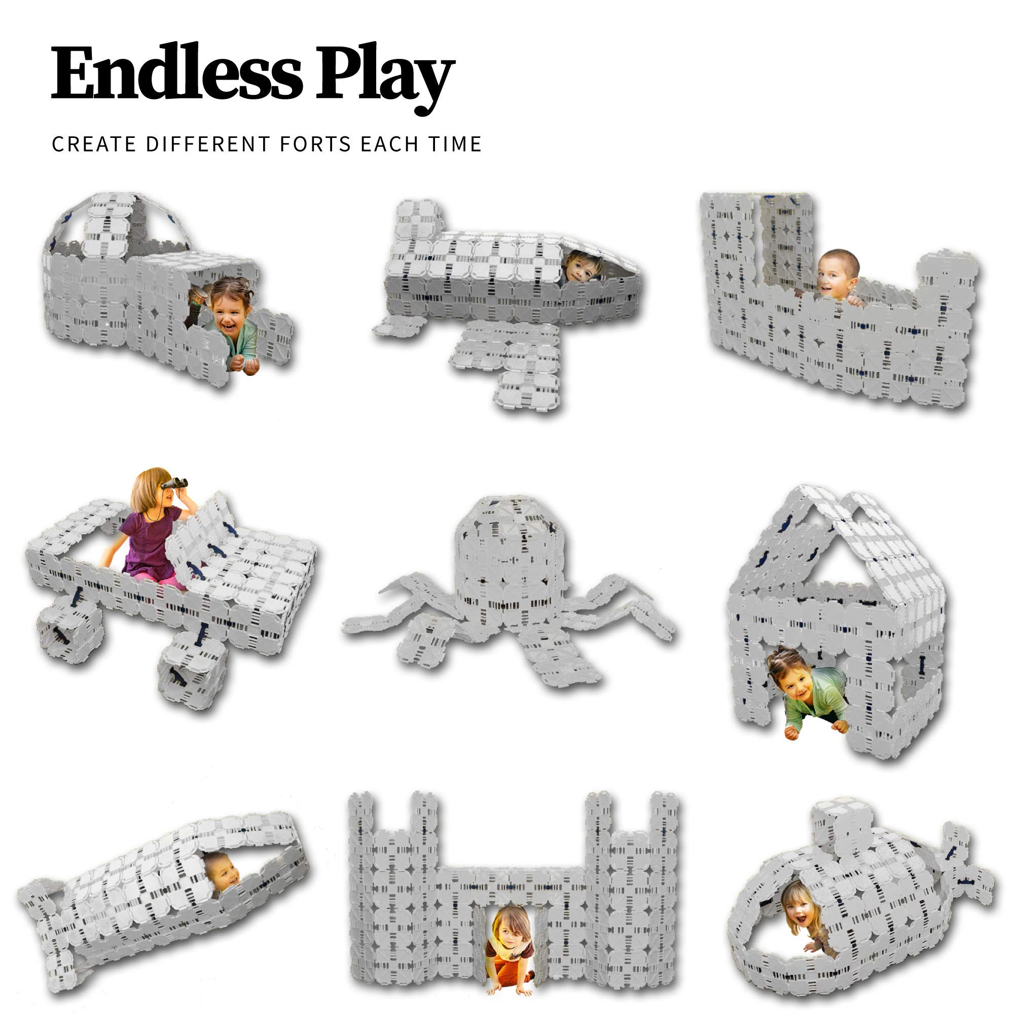 Fort Boards: Fort Building Kit | Jumbo Blocks - Kids Building Toys | 90 Piece Set: Gray
