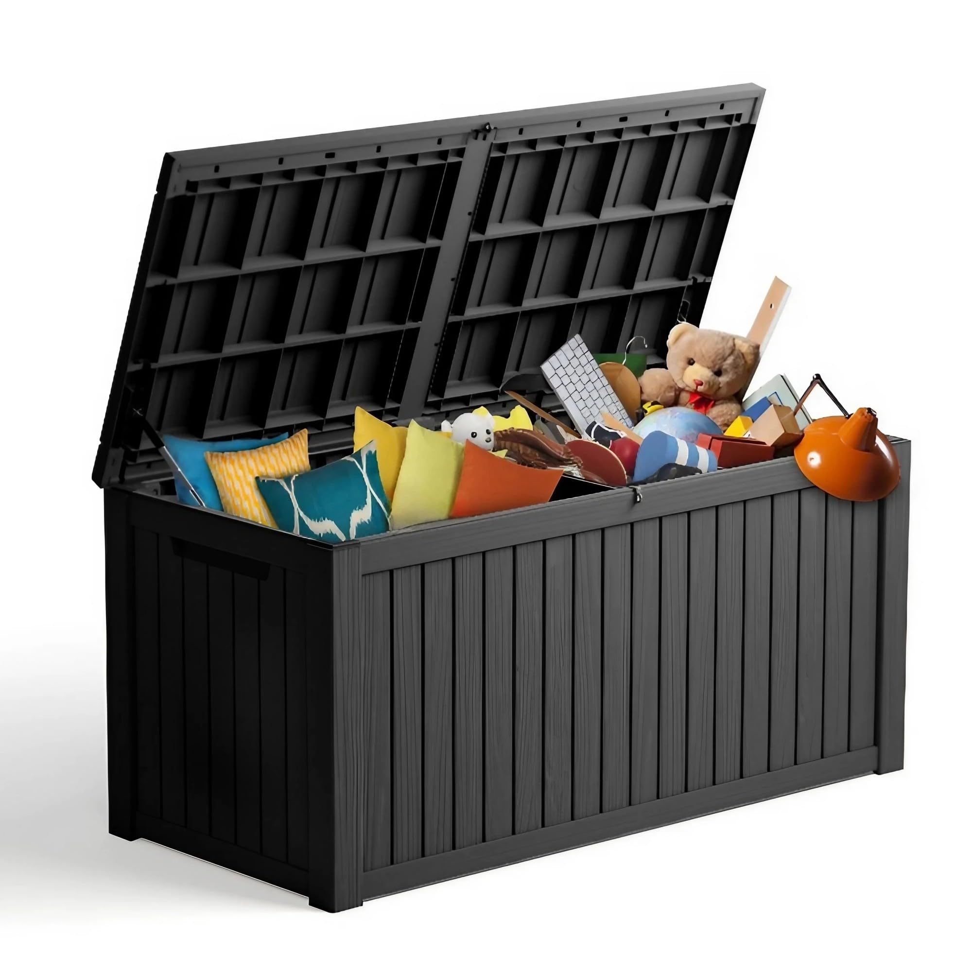 KFY 80 gallon deck box,Resin material outdoor storage box,Waterproof and UV-resistant with upgraded capacity, suitable for various indoor and outdoor settings and weather conditions(black )