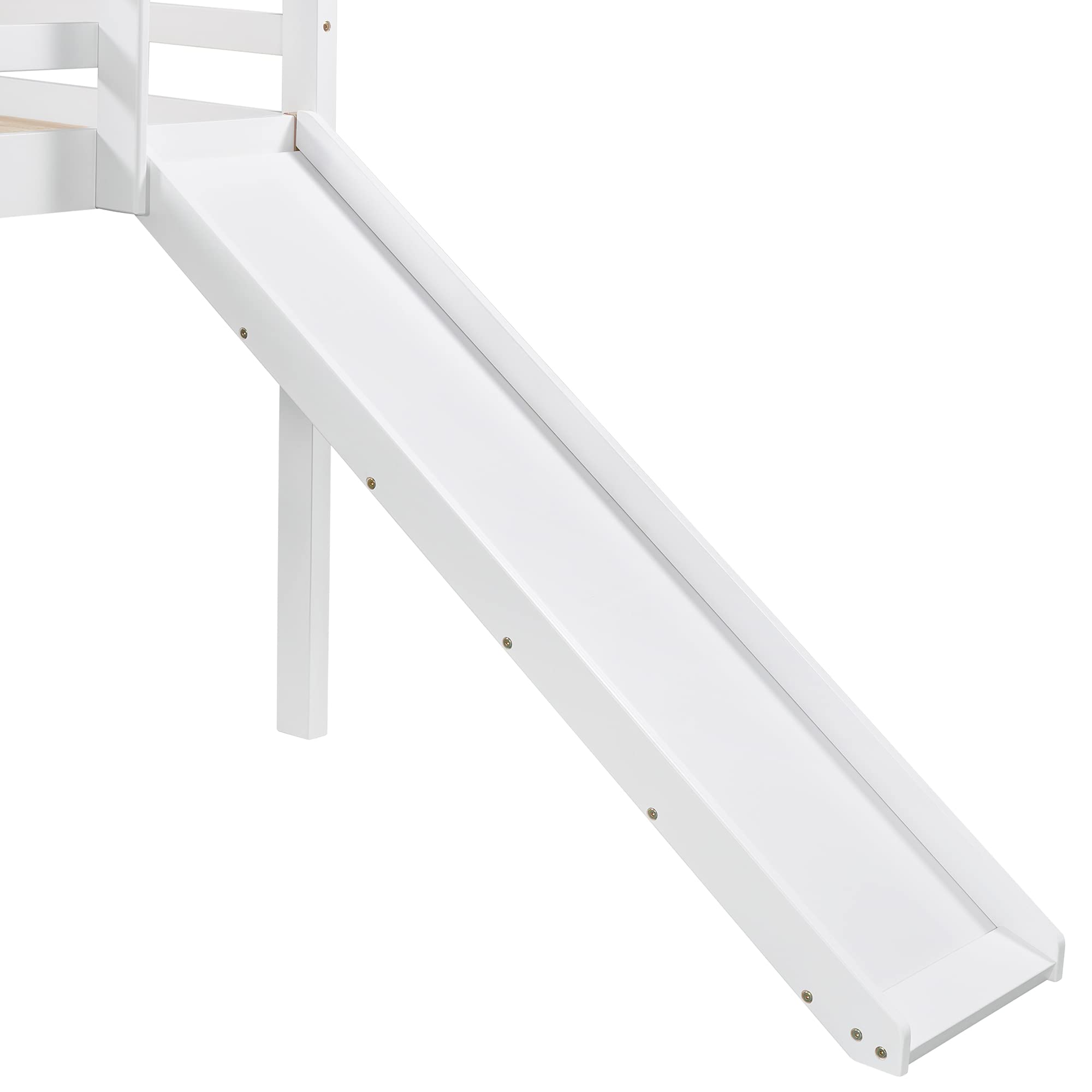 Full Size Loft Bed Wood Bed with Slide, Ladder, and Chalkboard, Loft Bed for Family, Kids, Teens, No Box Spring Needed