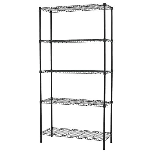 Wire Shelving Unit, 5 Shelf Metal Storage Rack NSF Certified Storage Rack 36" W x 14" D x 72" H 1250Lbs Capacity Garage Shelving Adjustable Heavy Duty Metal 5 Tier Metal Shelving Unit (Black)