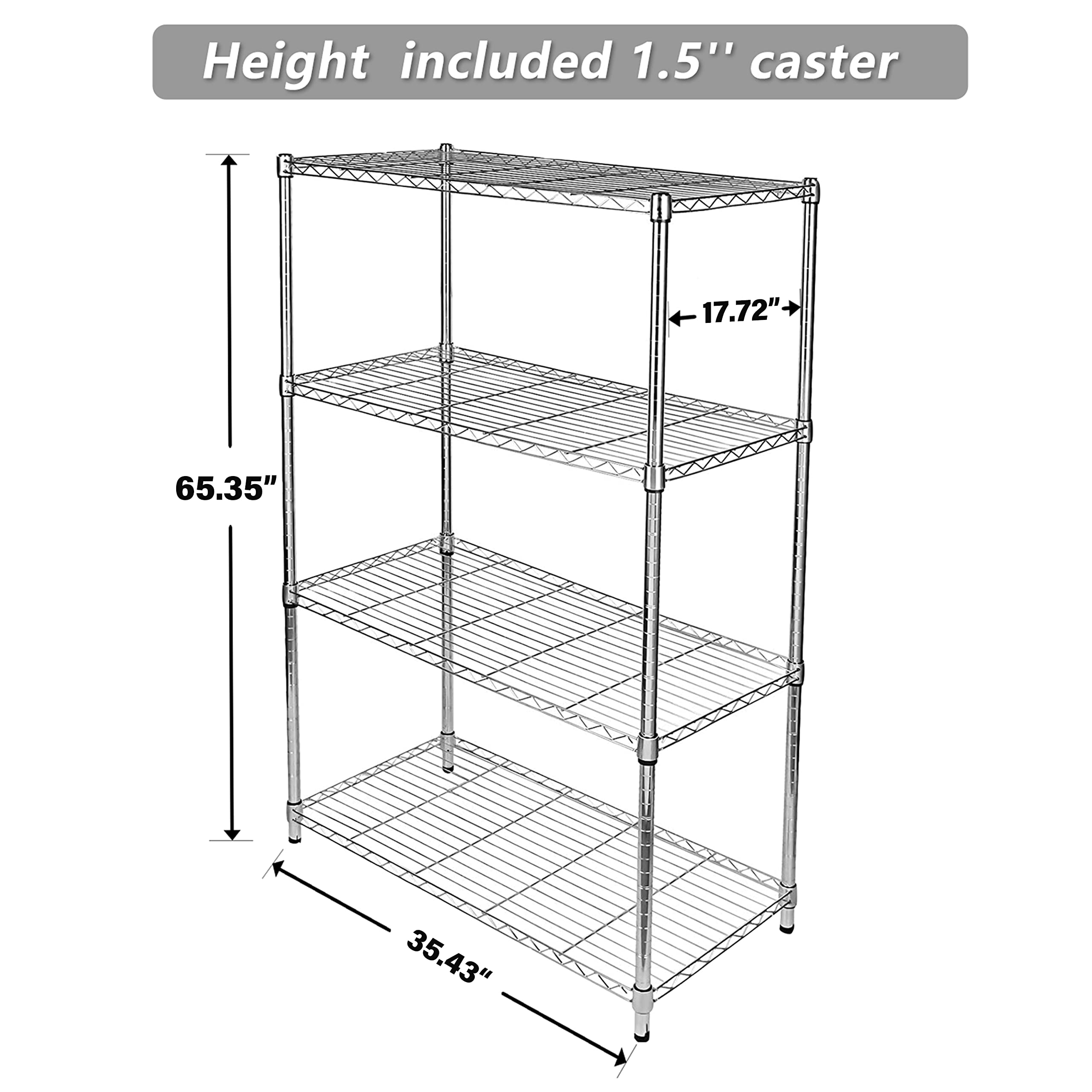 YSSOA HealSmart 4-Tier Heavy Duty Storage Shelving Unit,Chrome,35.43" D x 17.72" W x 65.35" H, 2 Pack