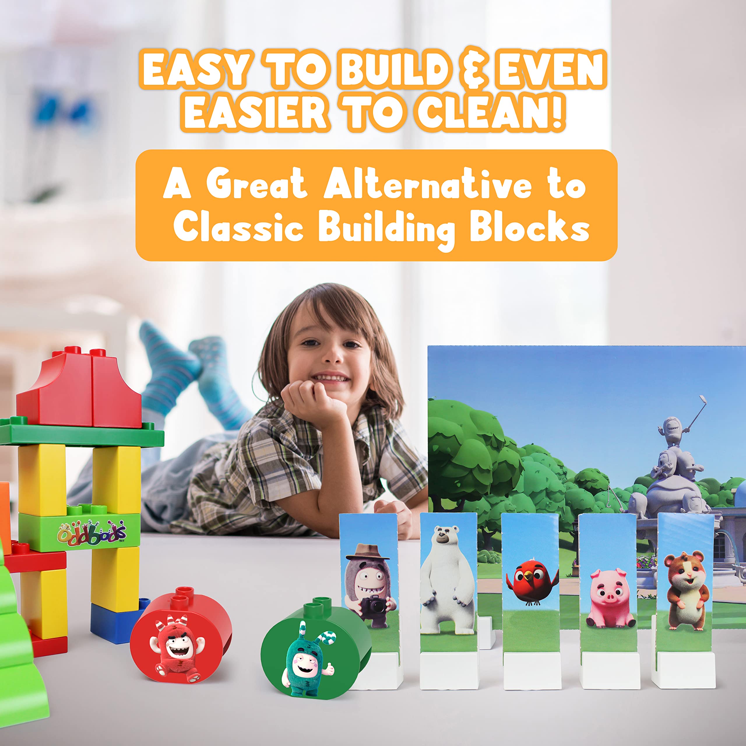 ODDBODS Eco Blocks, Sugarcane Plant-Based Building Block Toys for Toddlers and Preschool Kids, Compatible with Other Building Block Toys, Multicolor, 41 Piece Starter Set