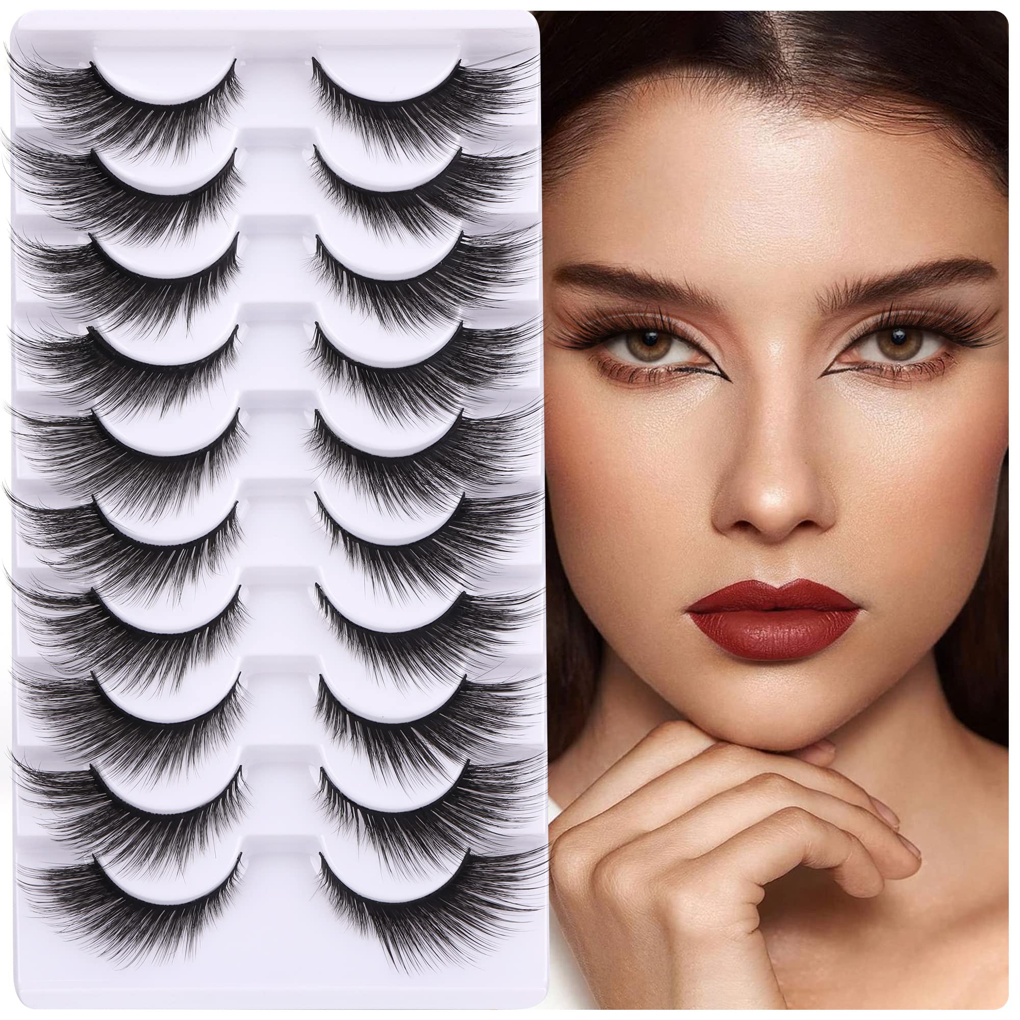 False Eyelashes Fluffy Dramatic Faux Mink Fox Eye Lashes 20MM Full Volume Angel Lashes like Lash Extension for Lift Effect Pack Lashes 10 Pairs by Yawamica Black
