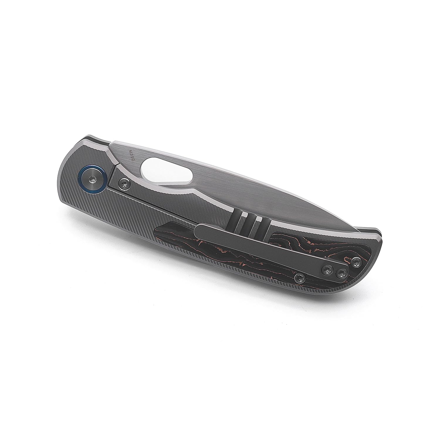 Miguron Knives M Moyarl Folding Knife 3.25" M390 Hand Ground Rubbed Satin Blade Titanium And Bronze Carbon Fiber Inlay Handle Pocket Knife MGR-621CBN