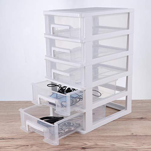 YARNOW 5- Layer Plastic Storage Box Desktop Storage Drawer Units Multifunctional Sundries Storage Container for Home Office White