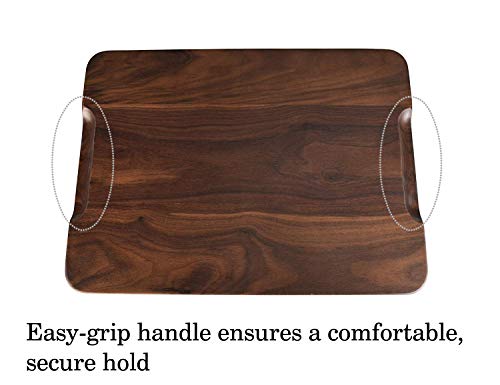 Samyo Black Walnut Solid Wood Rectangular Tableware Serving Tray Handcrafted Decorative Trays Food Tray Serving Platters with Gripper for Coffee Wine Cocktail Fruit Meals (Large Size)