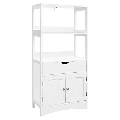 VASAGLE Bathroom Storage Cabinet with Drawer, 23.6 x 11.8 x 48 inches, White