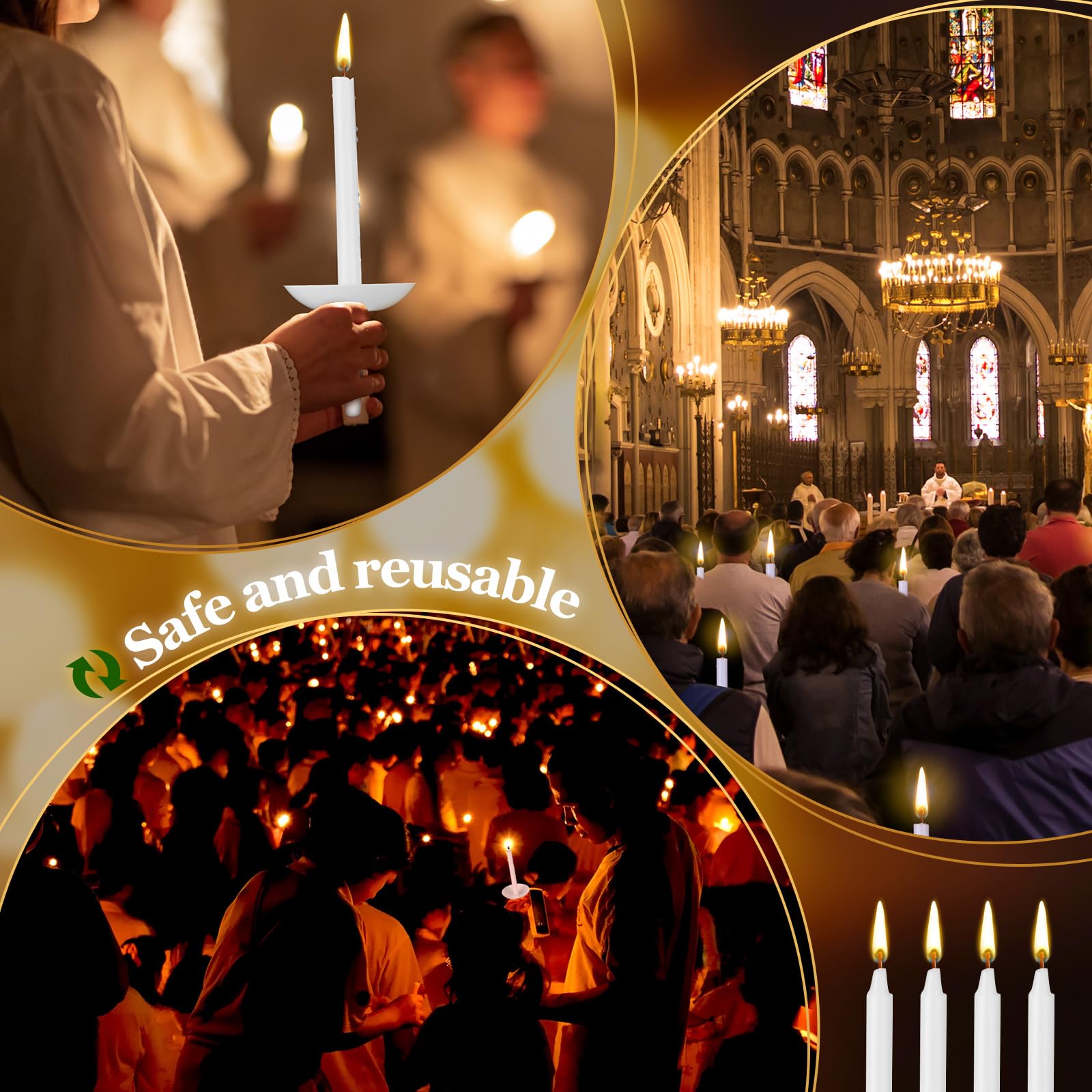 MTLEE 100 Sets Bulk Church Candles with Plastic Candle Drips Candlelight Service White Vigil Candles and Candle Holder Protectors for Christmas Memorial Wedding Party Candles