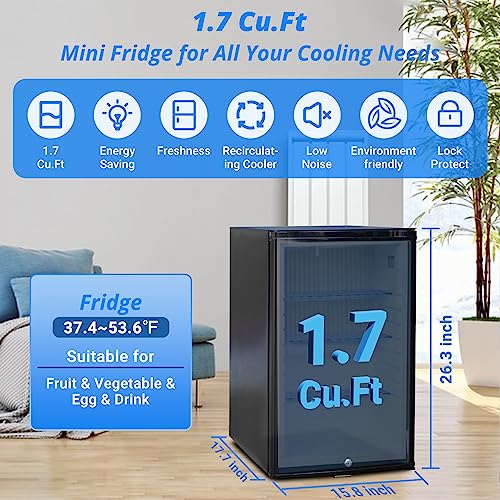 Smad No Noise 110V/12V Compact Refrigerator RV Truck Caravan Beverage Car Small Fridge with Lock, Reversible Door 1.7 Cu.Ft, Black