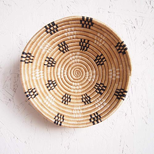 Small African Basket- Rugombo/Rwanda Basket/Woven Bowl/Sisal & Sweetgrass Basket/Tan, Black, White