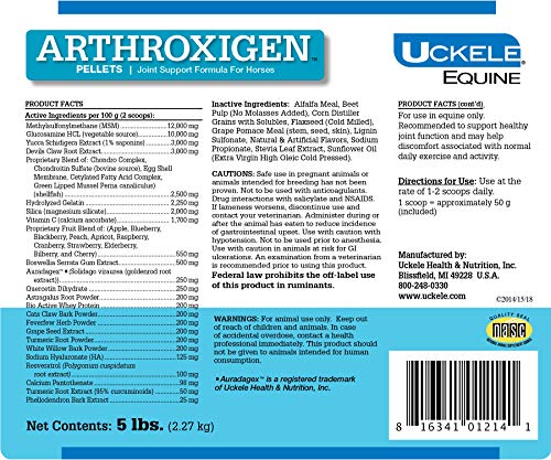 Uckele Arthroxigen Pellets - Joint Supplement Formula for Horses - Eqiune Vitamin & Mineral Supplement - Competition Ready - 5 Pound (lb)