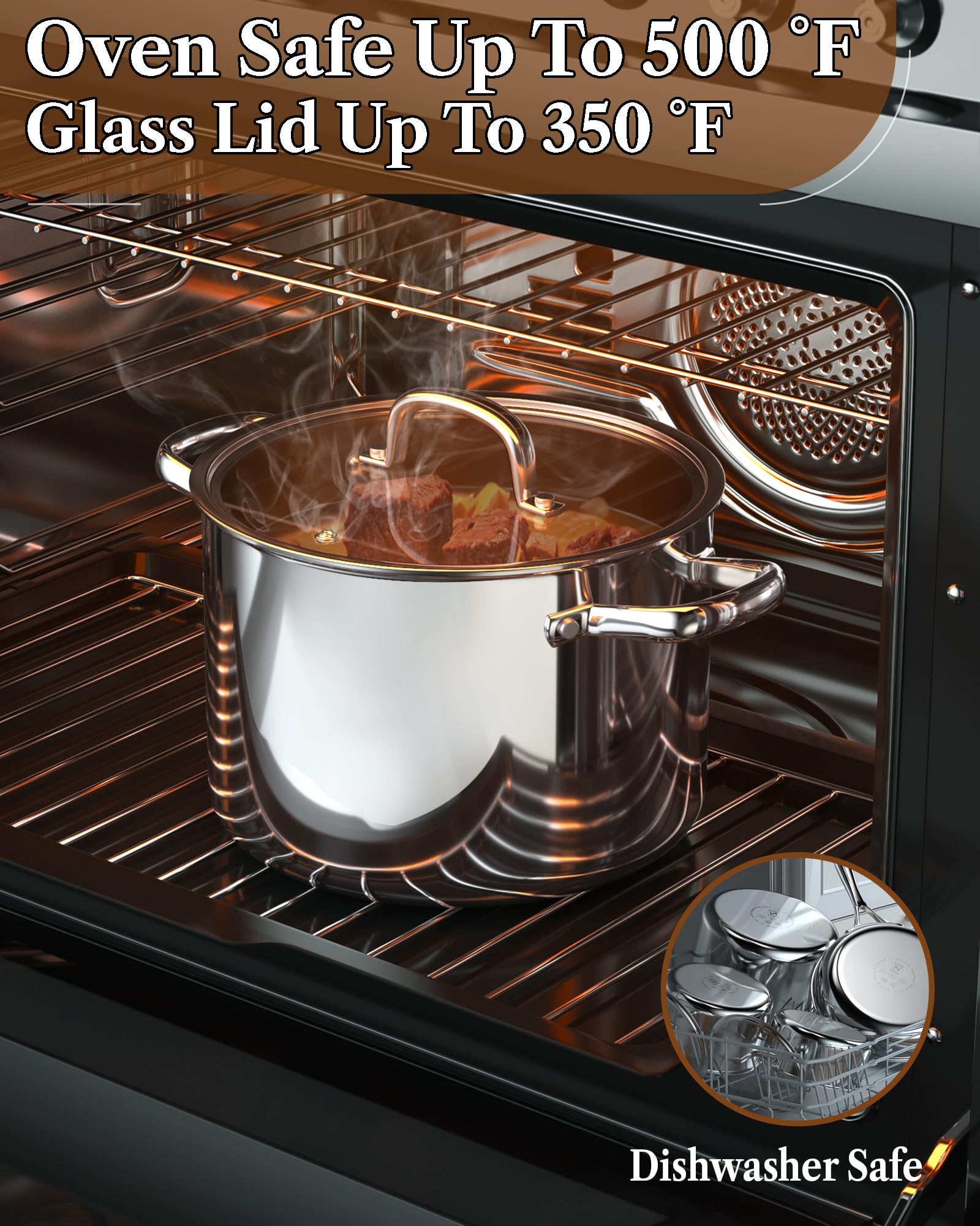 Cook N Home Stainless Steel Stockpot 8 Quart, Tri-Ply Clad Stock Pot with Glass Lid, Silver