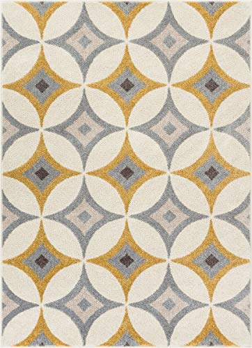 Well Woven Greyson Scanadnavian Retro Diamond Geometric Grey & Gold Area Rug 8x11 (7'10" x 9'10")