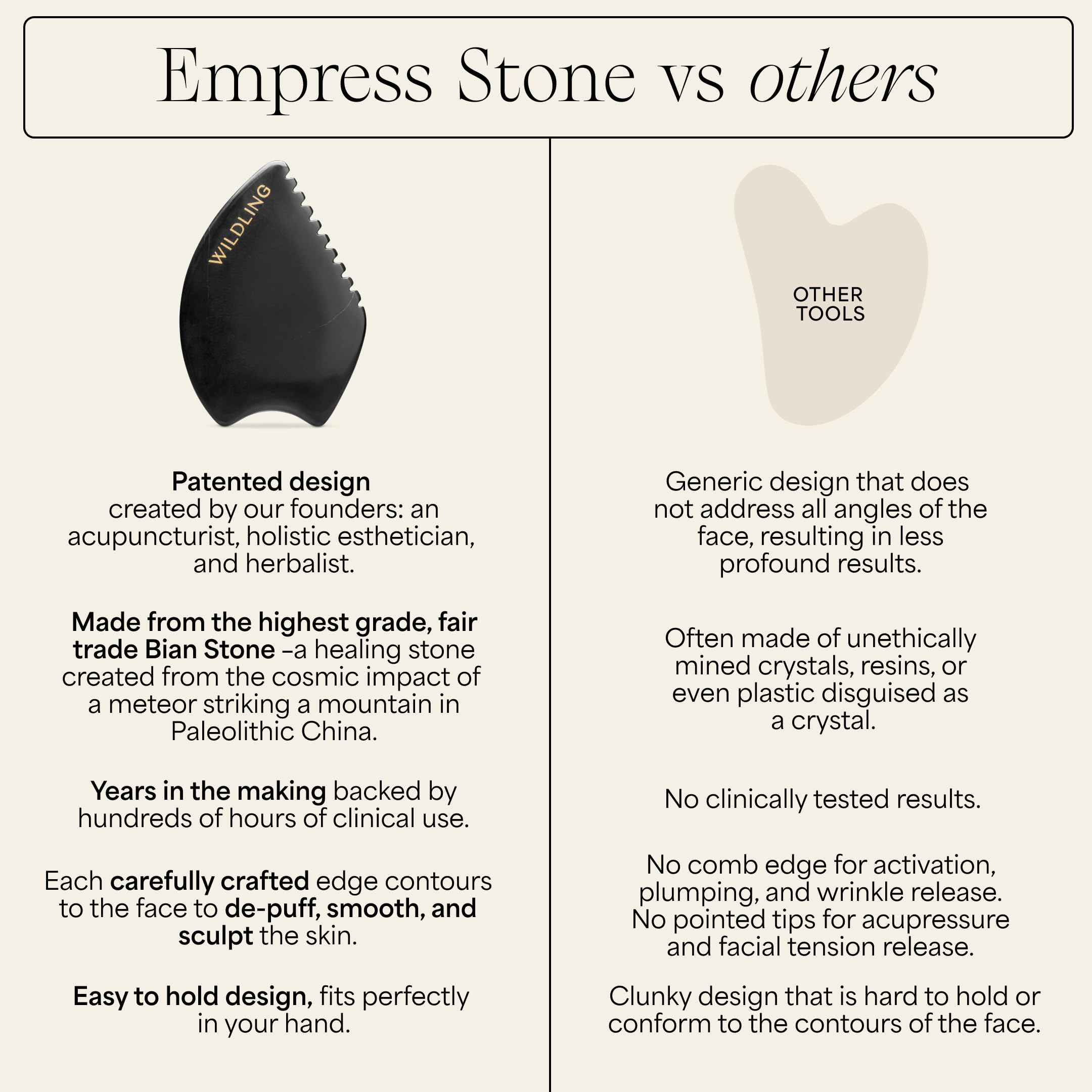 WILDLING Empress Stone Gua Sha Facial Stone I Facial Massage Stone to Lift, Plump, Tone + Sculpt I Patented Design Crafted with 100% Authentic Bian Stone