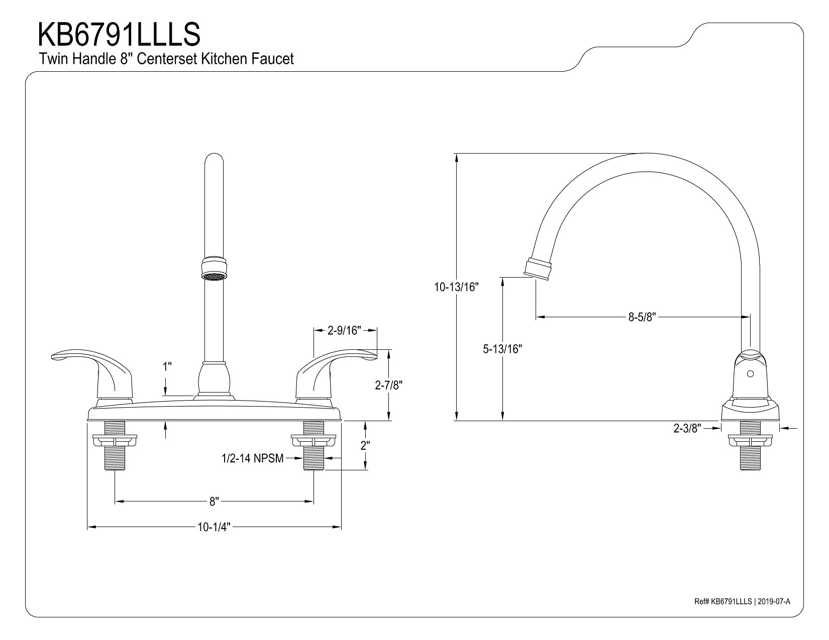 Kingston Brass KB6791LLLS 8" Centerset Kitchen Faucet, Polished Chrome