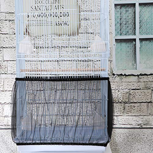 UEETEK Bird Cage Skirt Mesh Bird Seed Catcher Net Cage Cover Size S (Black)