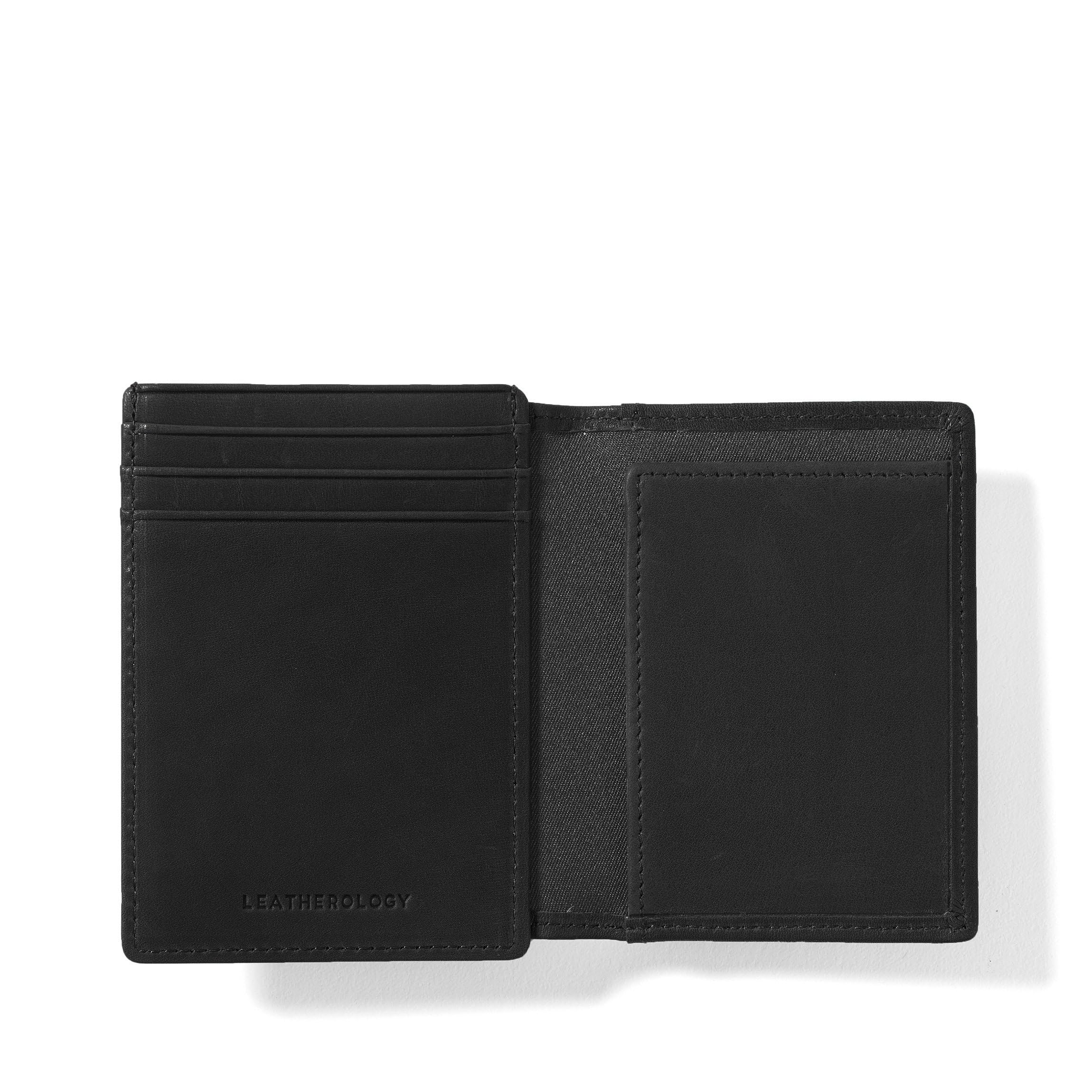Leatherology Premium Black Oil Men's Money Clip Card Holder Wallet with ID Window