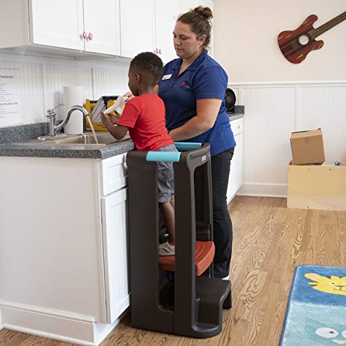 Simplay3 Toddler Tower Childrens Step Stool with Three Adjustable Heights, Kids Kitchen Helper, Made in USA, Espresso Brown