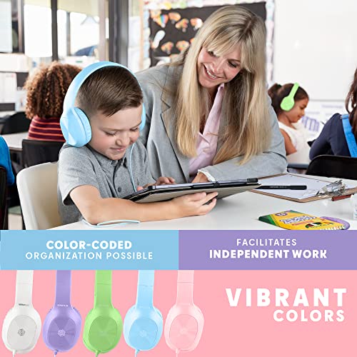 Sonitum Kids Headphones for School Bulk Set 5-Pack On-Ear, 3.5mm, Wired Headphones for Schools & Libraries β Adjustable, Cushioned Wired Kids Headphones β School Headphones for Kids, (Mixed Colors)