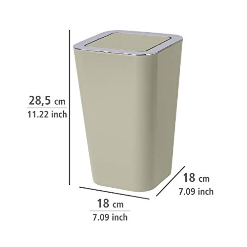 WENKO Small Trash Can with Lid, Swing Lid, Mini Waste Basket, Garbage Can, Stylish Garbage Bin for Bathroom, Bedroom, Kitchen, 1.6 Gallon, 7.1 x 11.2 x 7.1 in, Taupe