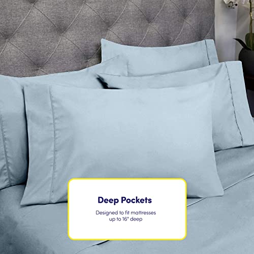 Queen Sheets Blue Misty - 6 Piece 1500 Supreme Collection Fine Brushed Microfiber Deep Pocket Queen Sheet Set Bedding - 2 Extra Pillow Cases, Great Value, Queen, Blue Misty