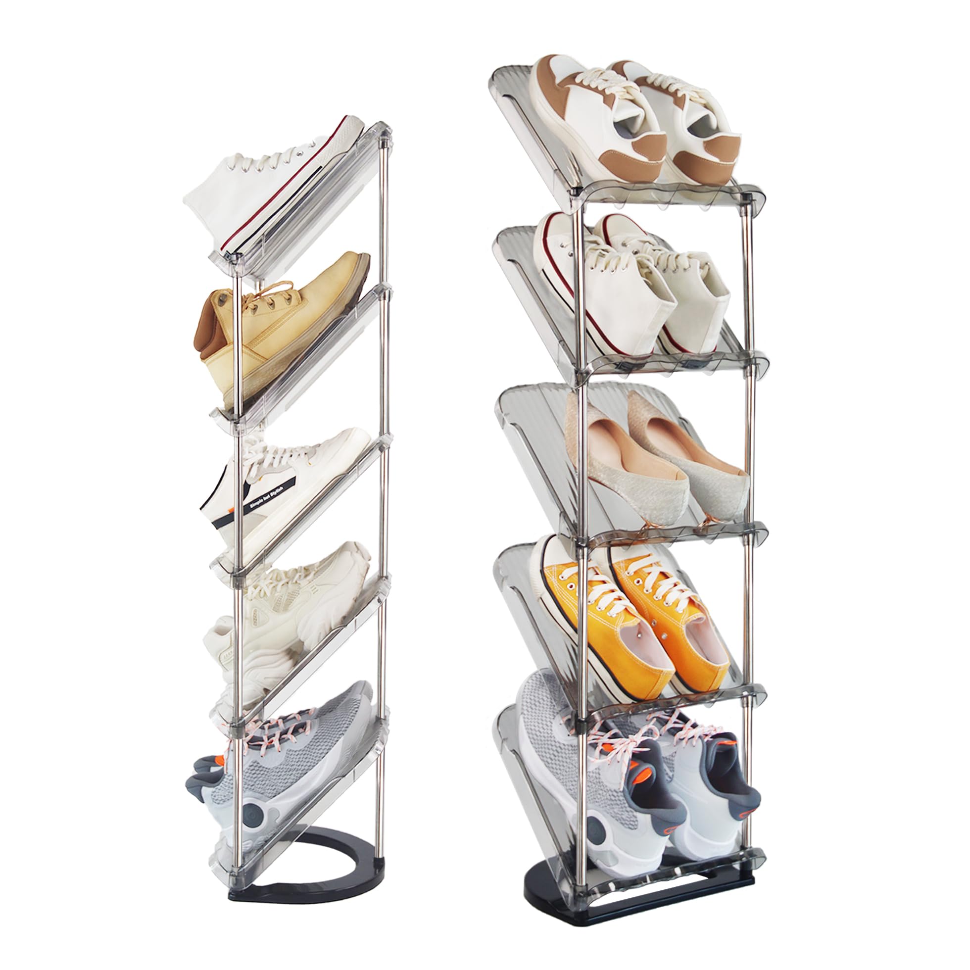 Patinao Sloping Narrow Shoe Rack 5 Tiers - Free Standing Vertical Shoes Racks for Small Spaces and Corner, Shoe Storage Organizer for Entryway, Tall Slim Shoe Shelf Cabinet for Shoes and Boots