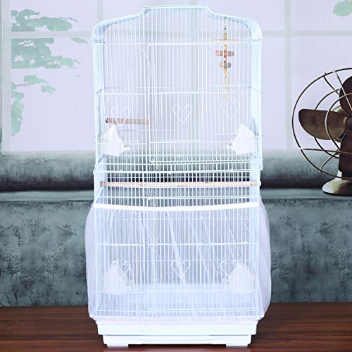 UEETEK Bird Cage Skirt Mesh Bird Cage Seed Catcher Guard Net Cover White Size L
