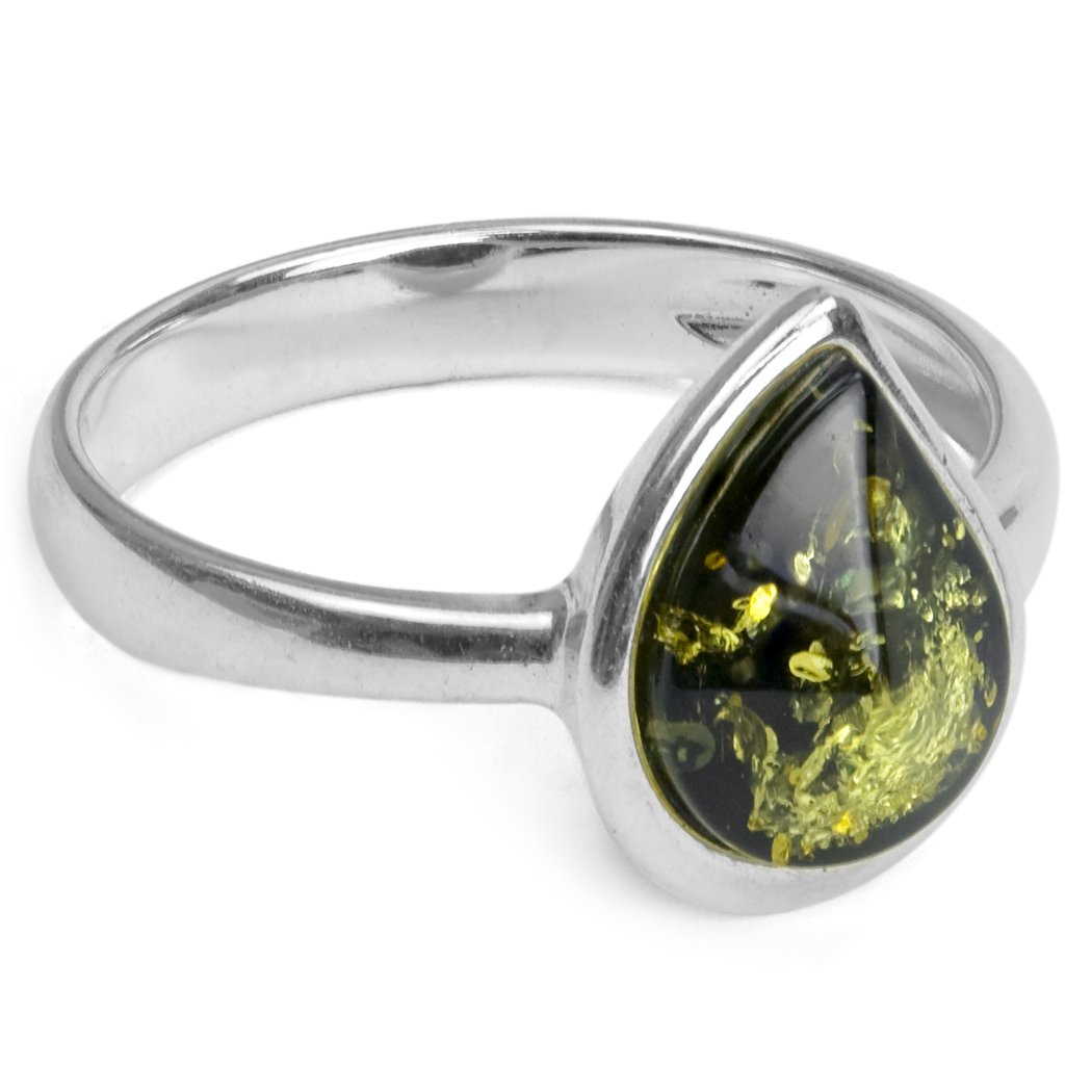 Ian and Valeri Co. Green Amber Sterling Silver Teardrop Ring