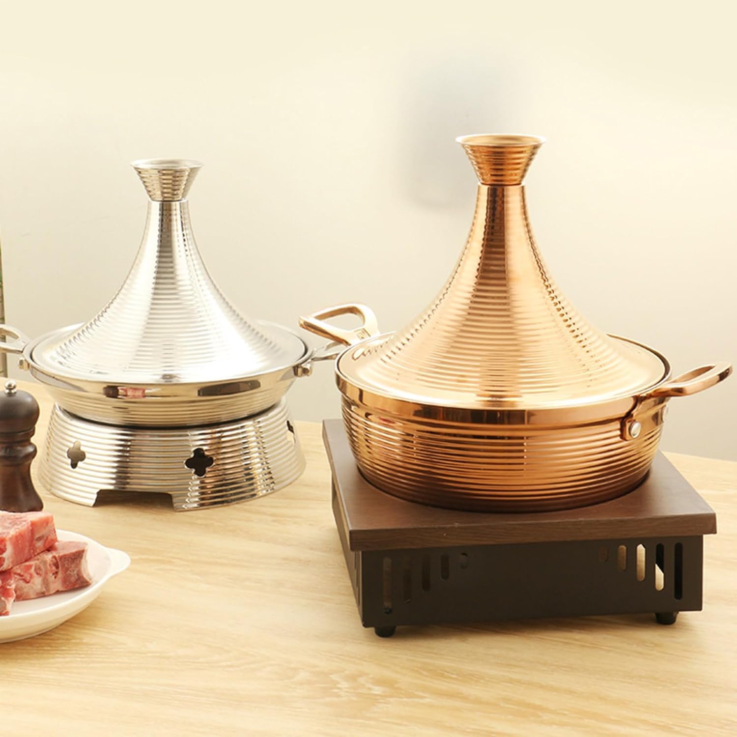 Generic moroccan tagine cooking pot,304 Stainless Steel Lid Anti-Scalding Handle High Temperature Resistance,for Cooking and Stew Casserole Slow Cooker,Gold,30cm