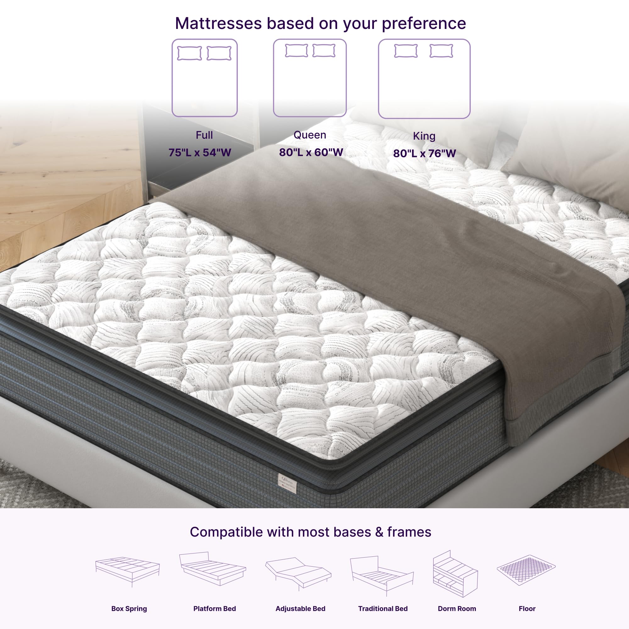 NapQueen 14'' Isabella Hybrid Pillow Top King Mattress, Medium Firm Support, Motion Isolation, CertiPUR-US Certified, Made in USA