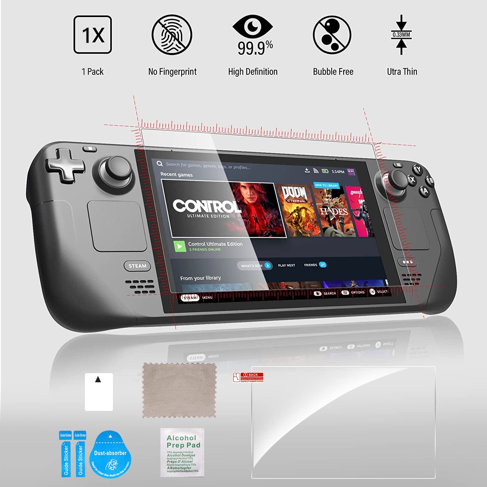 Protective Case for Steam Deck, with Screen Protector*1 and Thumb Grips*2 pairs, Hosanwell Full Body Silicone Protective Case for Steam Deck, Black