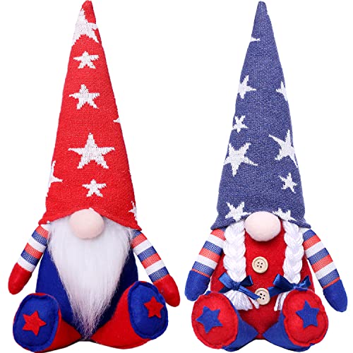 ZTML MS 4th of July Decorations Gnomes - 2pcs Mr & Mrs. Patriotic Gnomes - Handmade Swedish Tomte for Fourth of July Memorial Day Decorations Veterans Day Armed Forces Day