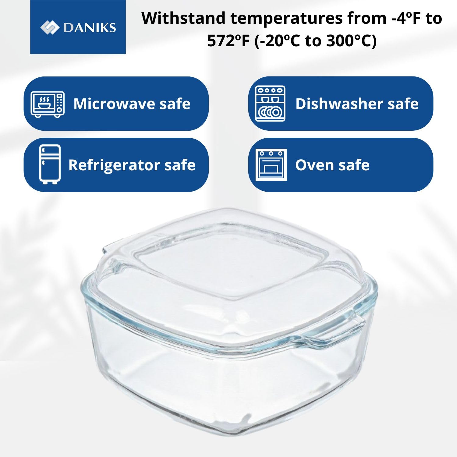 Daniks 2-in-1 Glass Baking Dish with Borosilicate Glass Lid | 2.6 Quart Glass Casserole for Cooking | Microwave, Oven and Dishwasher Safe Pan 8.3x10in Bakeware | Square