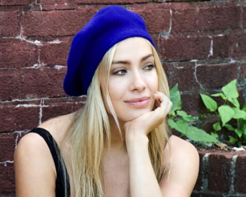 Women French Wool Beret Hats - Solid Color Classic Beanie Winter Cap(Royal Blue)