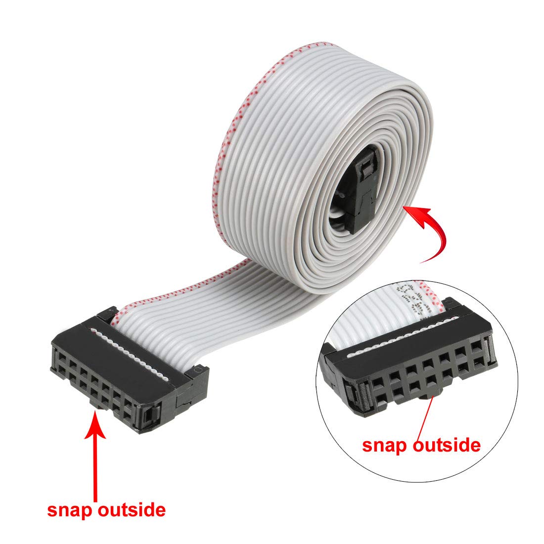 uxcell IDC Gray Wire Flat Ribbon Cable 14 Pins 128cm Length 2.54mm Pitch 2pcs Type-C