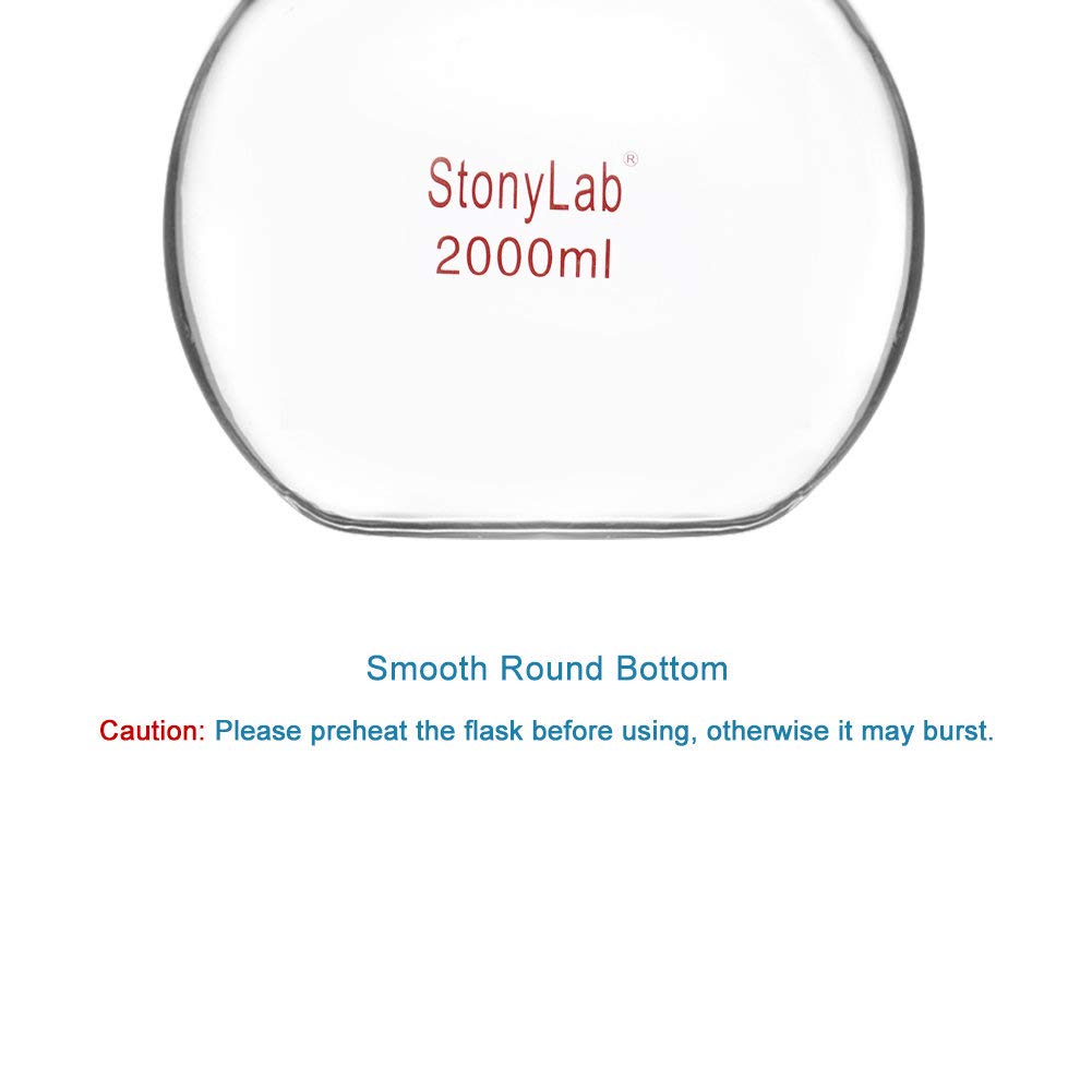 stonylab Heavy Wall Single Neck Borosilicate Glass Flat Bottom Boiling Flask, with 29/42 Standard Taper Outer Joint, 2000ml