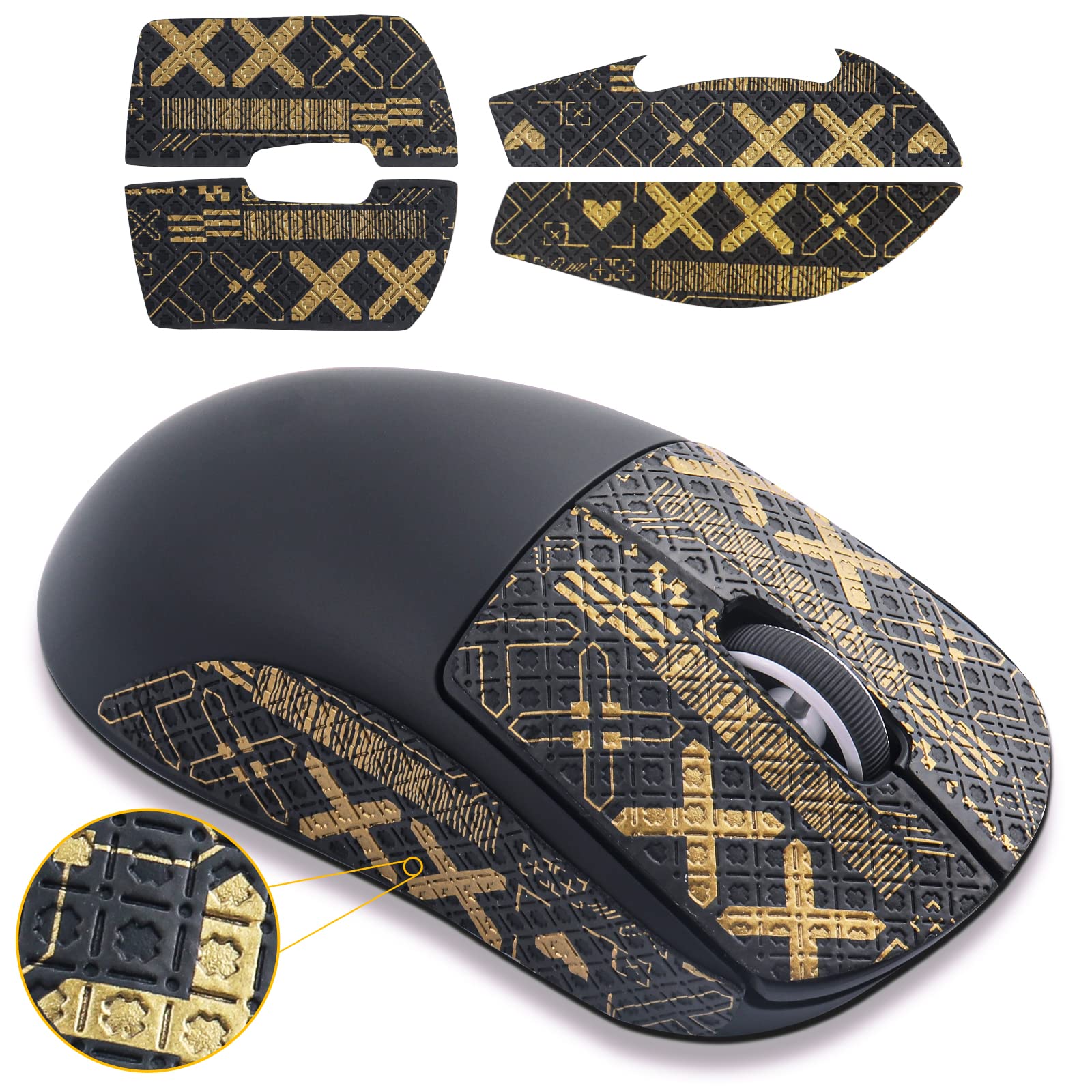 Hyekit Mouse Grip Tape for Logitech G PRO X Superlight Anti-Slip Grip Tape for Mouse - Sweat Resistant - Easy to Use Self-Adhesive Design - Pre-Cut - Professional Mice Upgrade Kit(Black Gold)