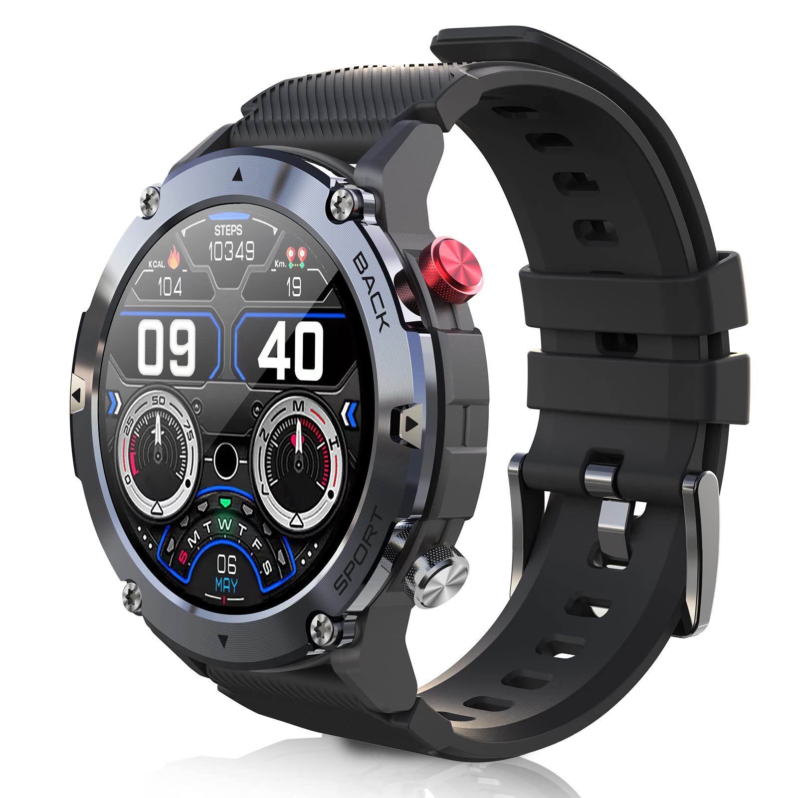 HIKA Military Smart Watch for Men,Bluetooth Calls,IP68 Waterproof,1.32'' HD Full Touchscreen,Heart Rate/Sleep Monitor,Notification Reminder,20 Sports Modes,Compatiable with Android iOS Black…