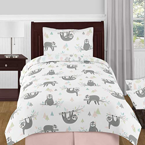 Sweet Jojo Designs Pink and Grey Jungle Sloth Leaf Baby Kid Clothes Laundry Hamper - Blush, Turquoise, Gray and Green Botanical Rainforest